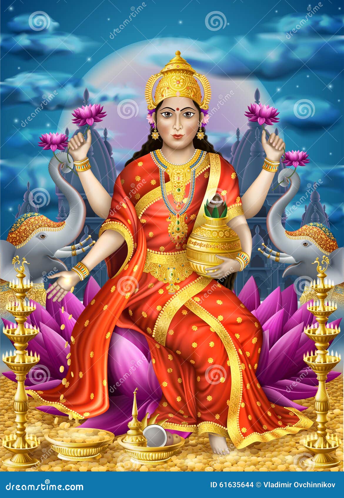 Ejemplo de Laksmi stock de ilustración. Ilustración de diosa - 61635644