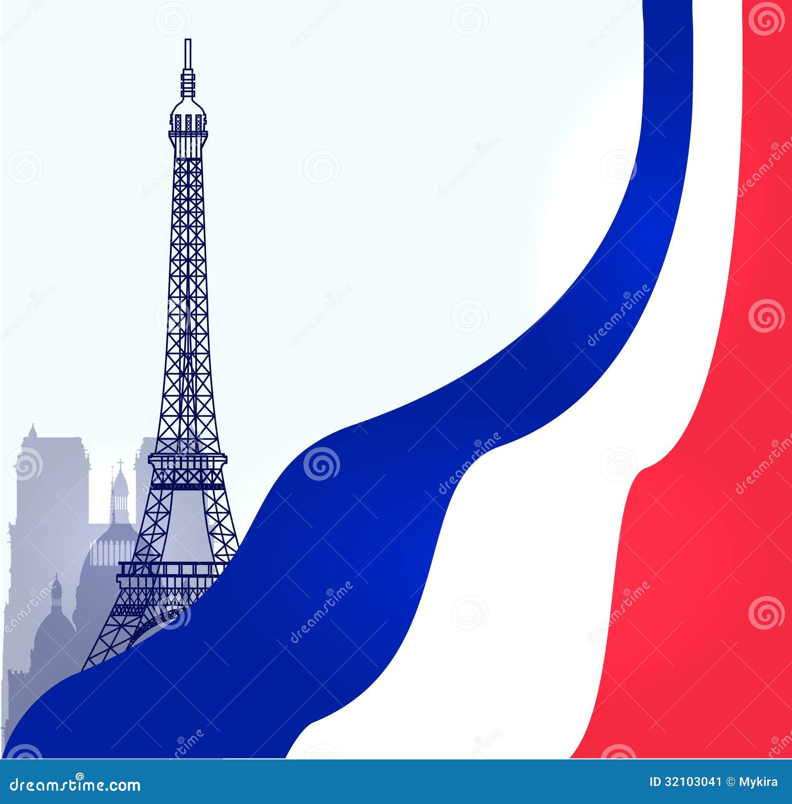 Ejemplo De París Del Vector Con La Bandera Francesa Ilustración del ...
