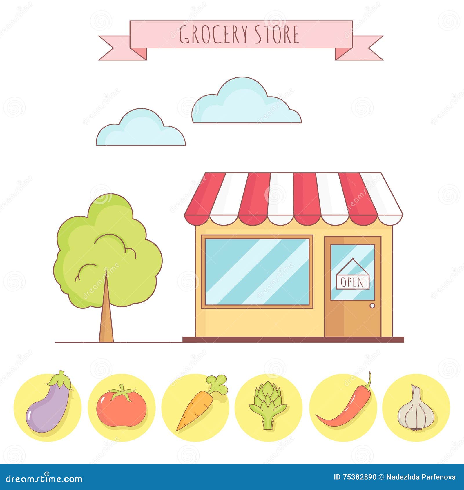 Ejemplo Del Vector Del Colmado Con Los Iconos Vegetales Ilustración del ...
