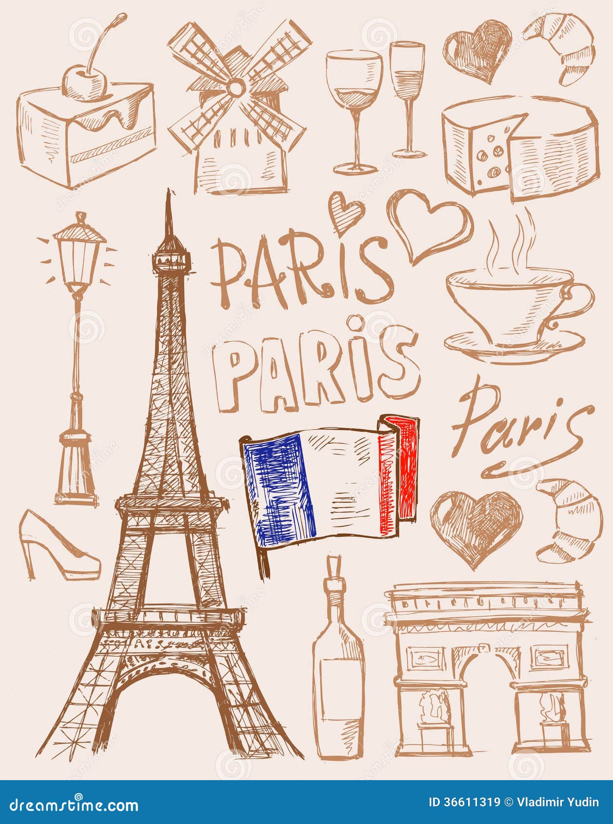 Ejemplo Dibujado Mano De París Del Vector Ilustración del Vector ...