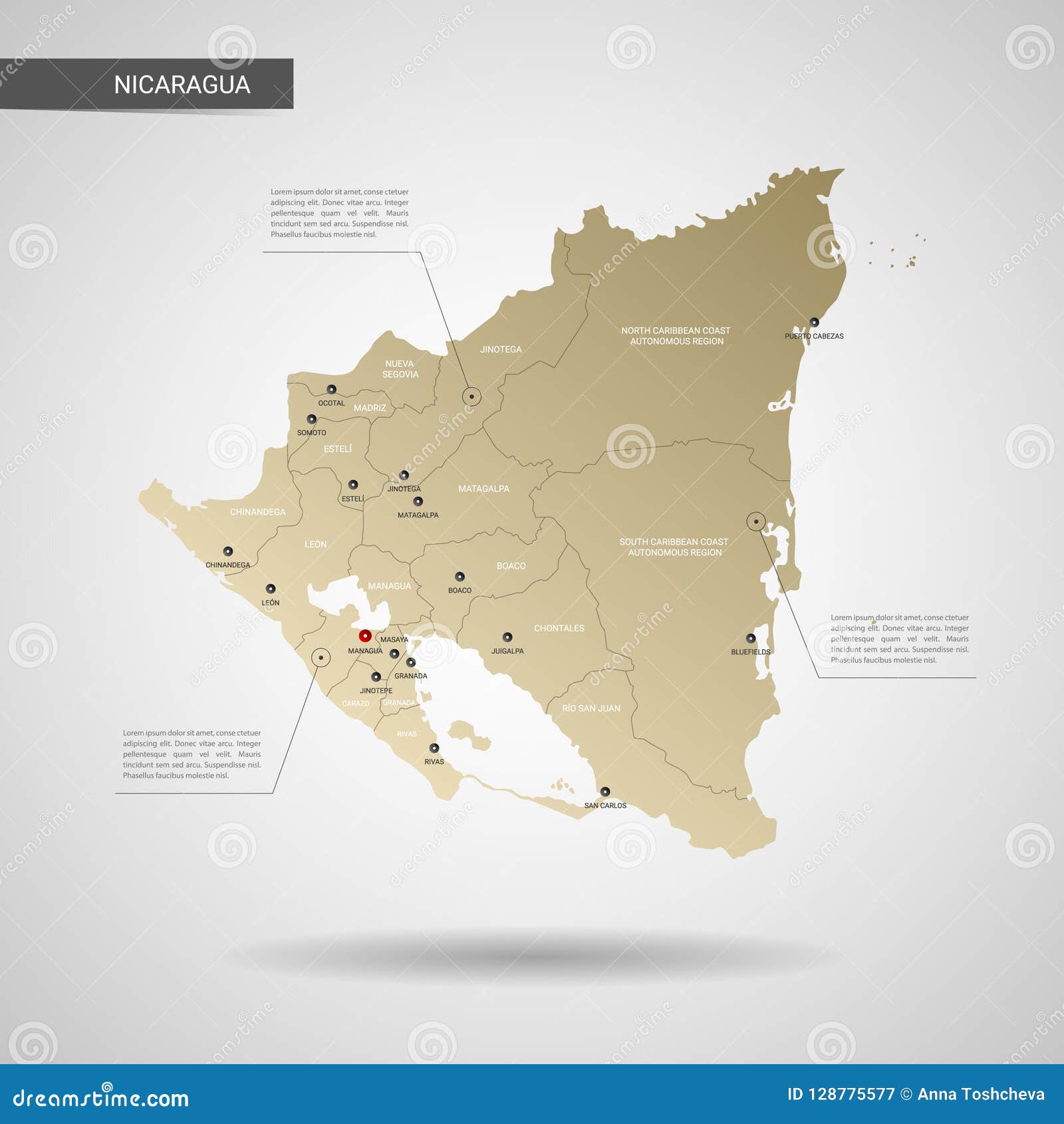 Ejemplo Estilizado Del Vector Del Mapa De Nicaragua Ilustración del ...