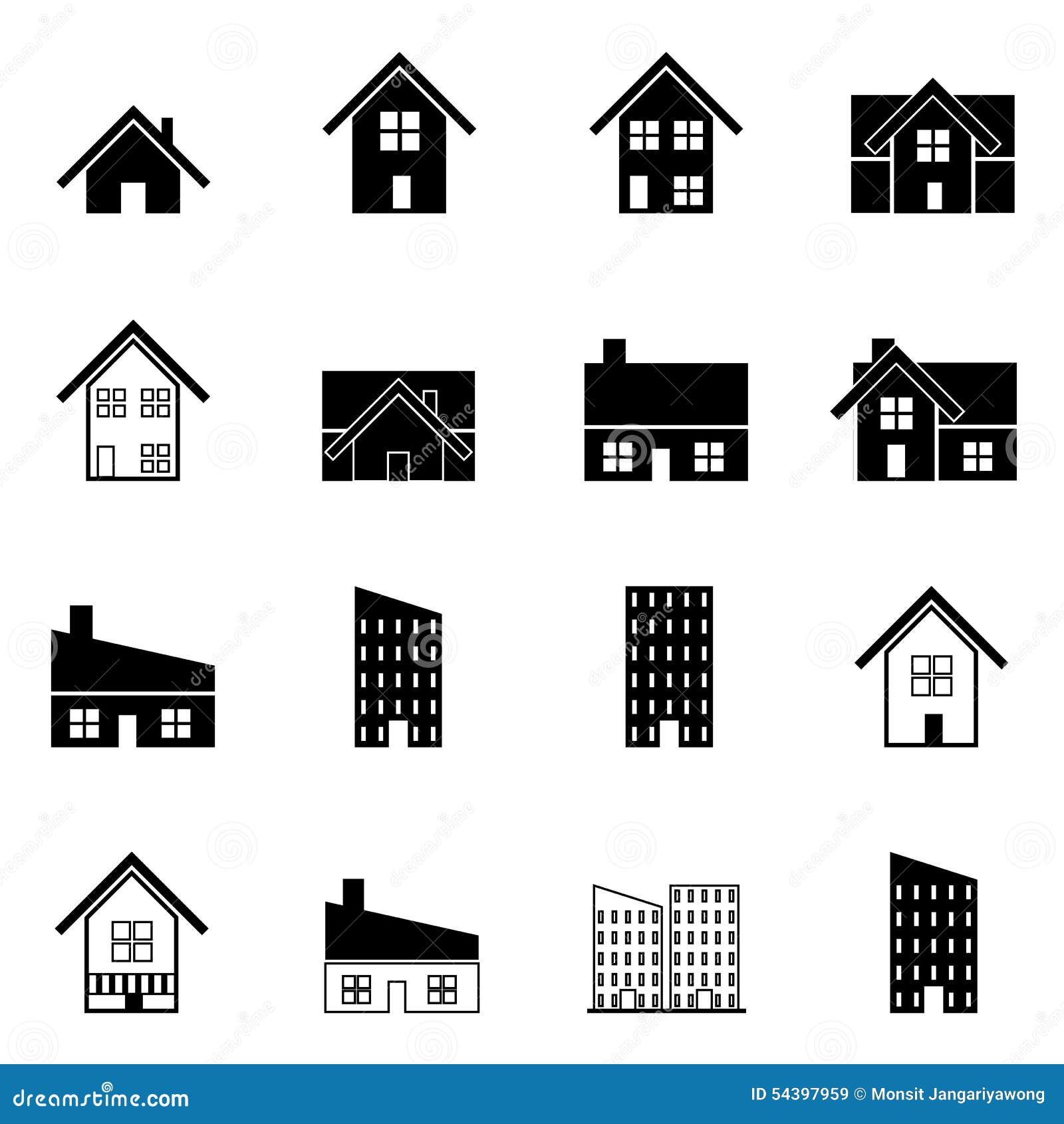 Ejemplo Fijado Iconos Del Vector De La Casa Y Del Edificio Ilustración ...