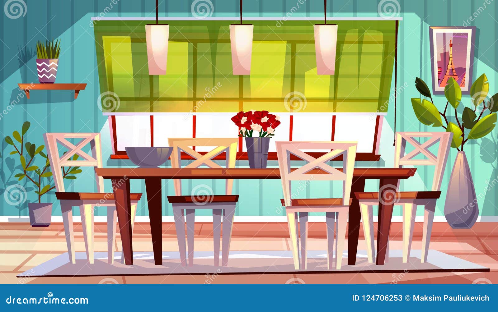 Ejemplo Interior Del Vector Del Comedor Ilustración del Vector ...