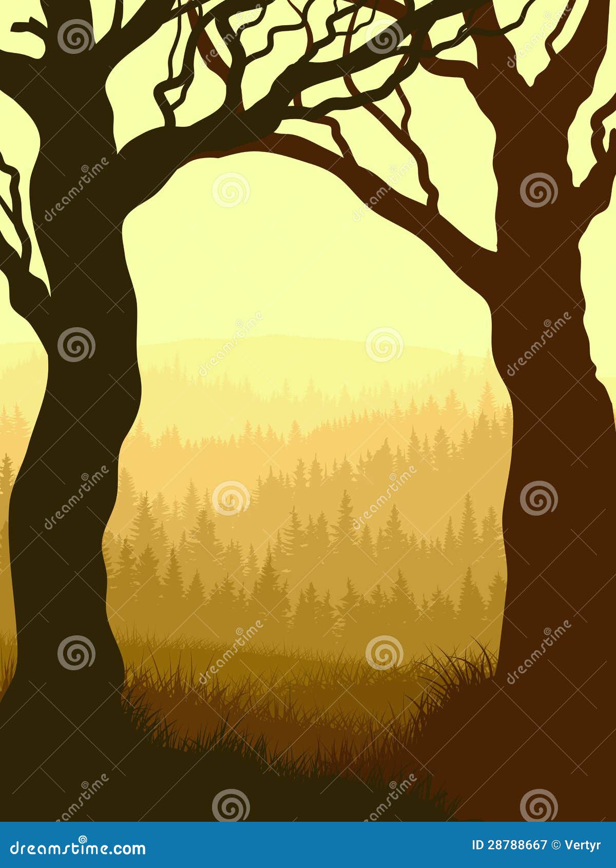 Ejemplo Vertical Dentro Del Bosque. Ilustración del Vector ...