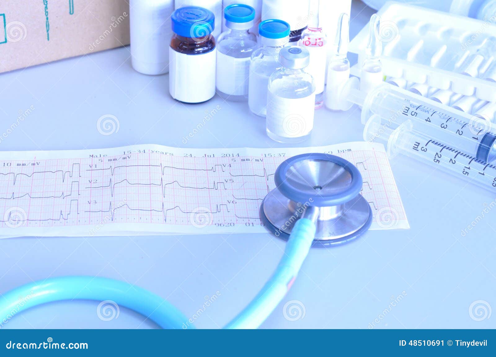EKG Graph and Laboratory Equipment Stock Image - Image of bottom ...