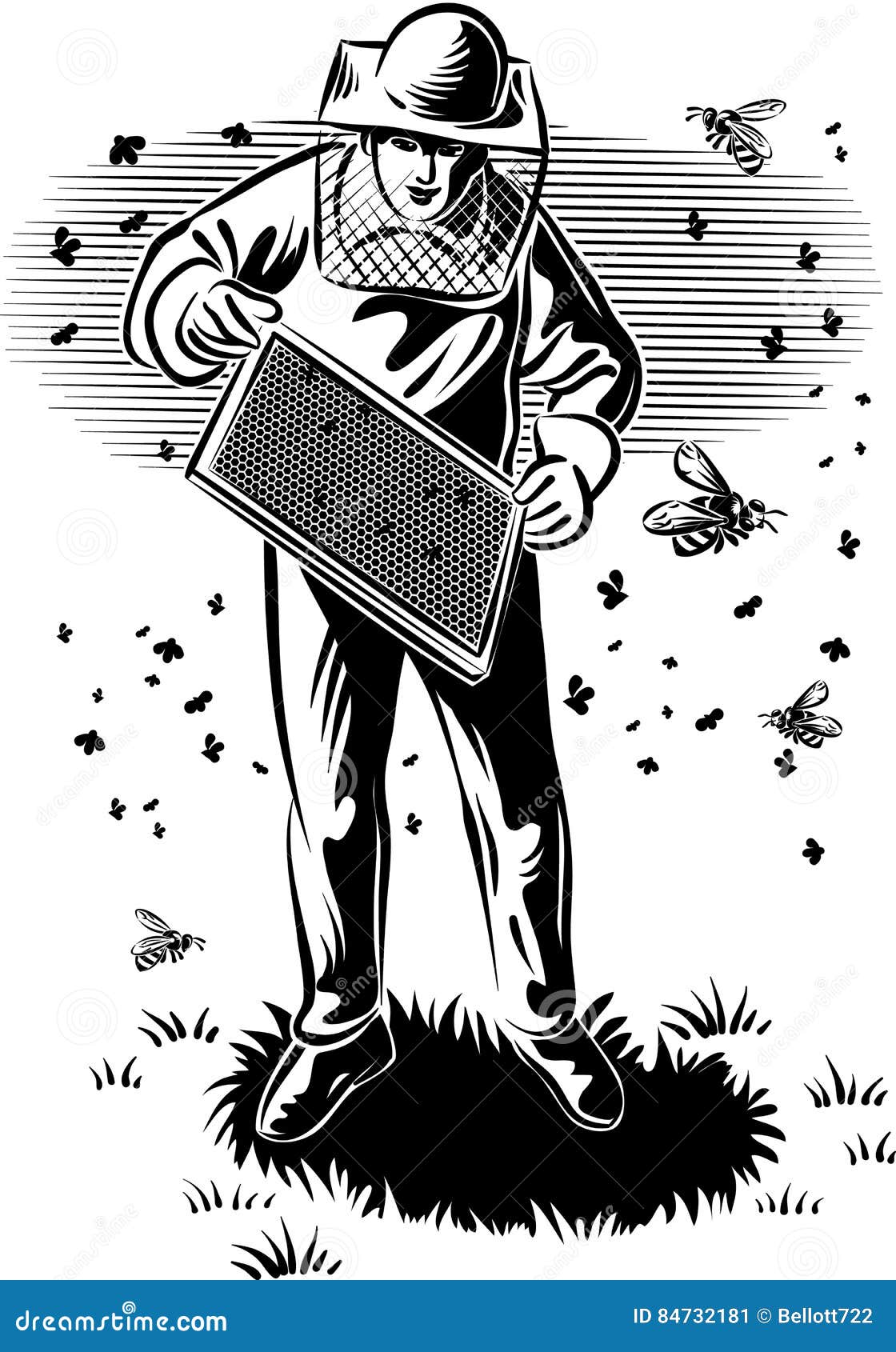 El Apicultor Toma Cuidado De Su Colmena Stock de ilustración ...