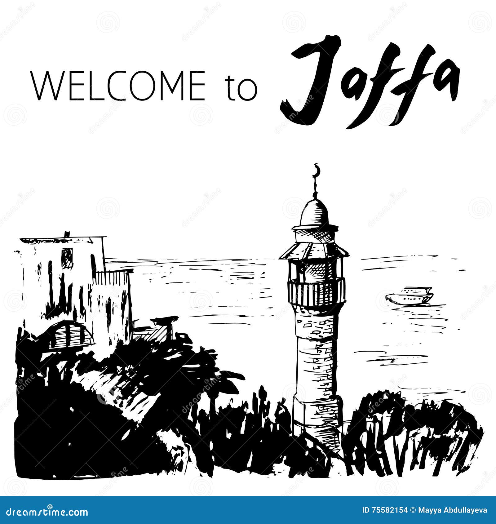 Jaffa Old Port With Lighthouse - Israel Cartoon Vector | CartoonDealer ...