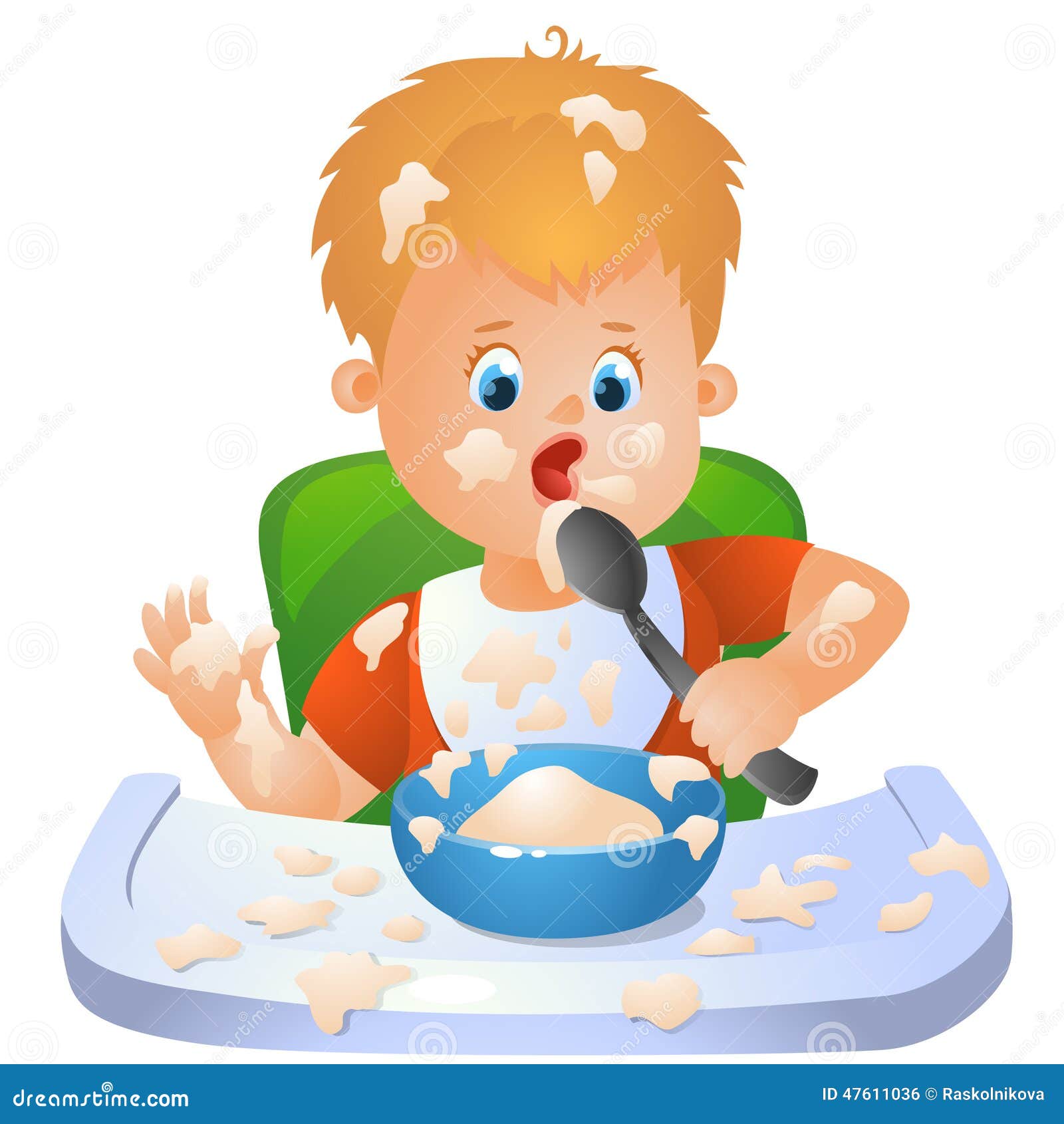 El Bebé Está Aprendiendo Comer Ilustración del Vector - Ilustración de ...