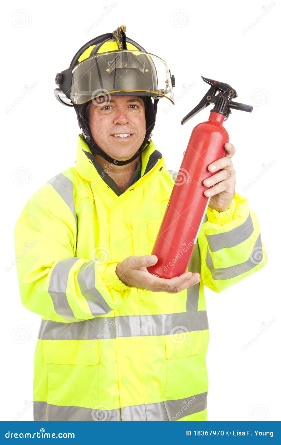 El Bombero Demuestra El Extintor Foto de archivo - Imagen de persona ...
