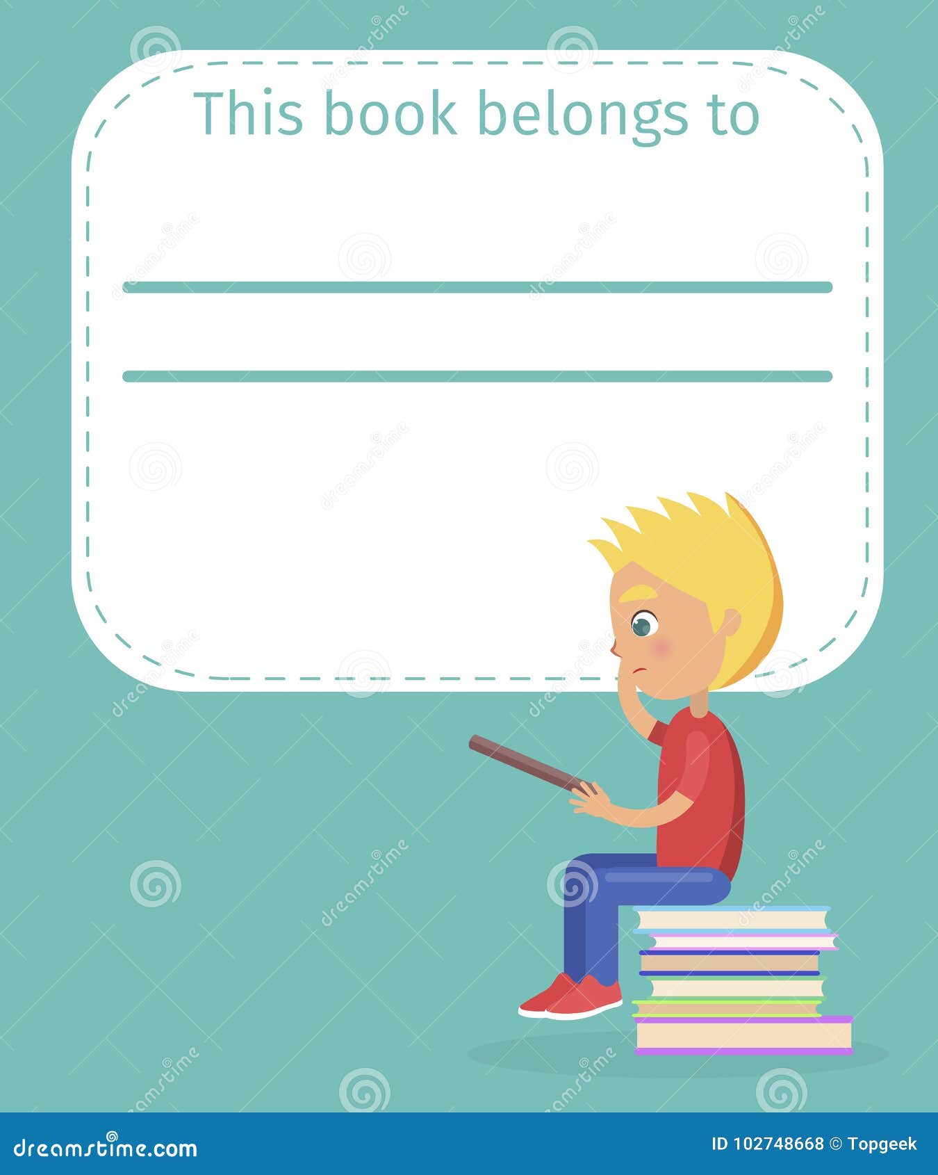 El Bookplate Con Nombre Este Libro Pertenece a Y Muchacho Ilustración ...