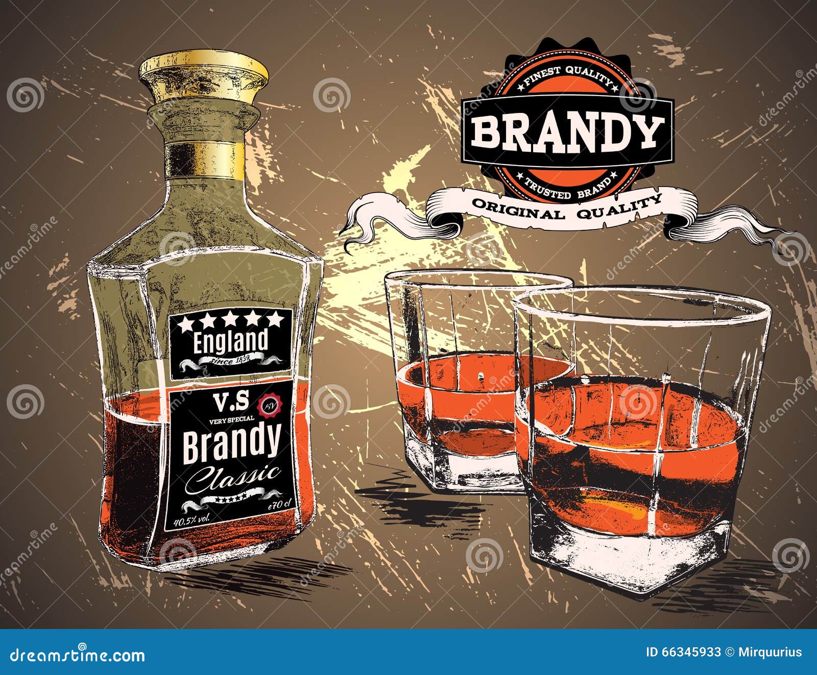 El Brandy Era Vierte Dos Vidrios Con La Botella Ilustración del Vector ...