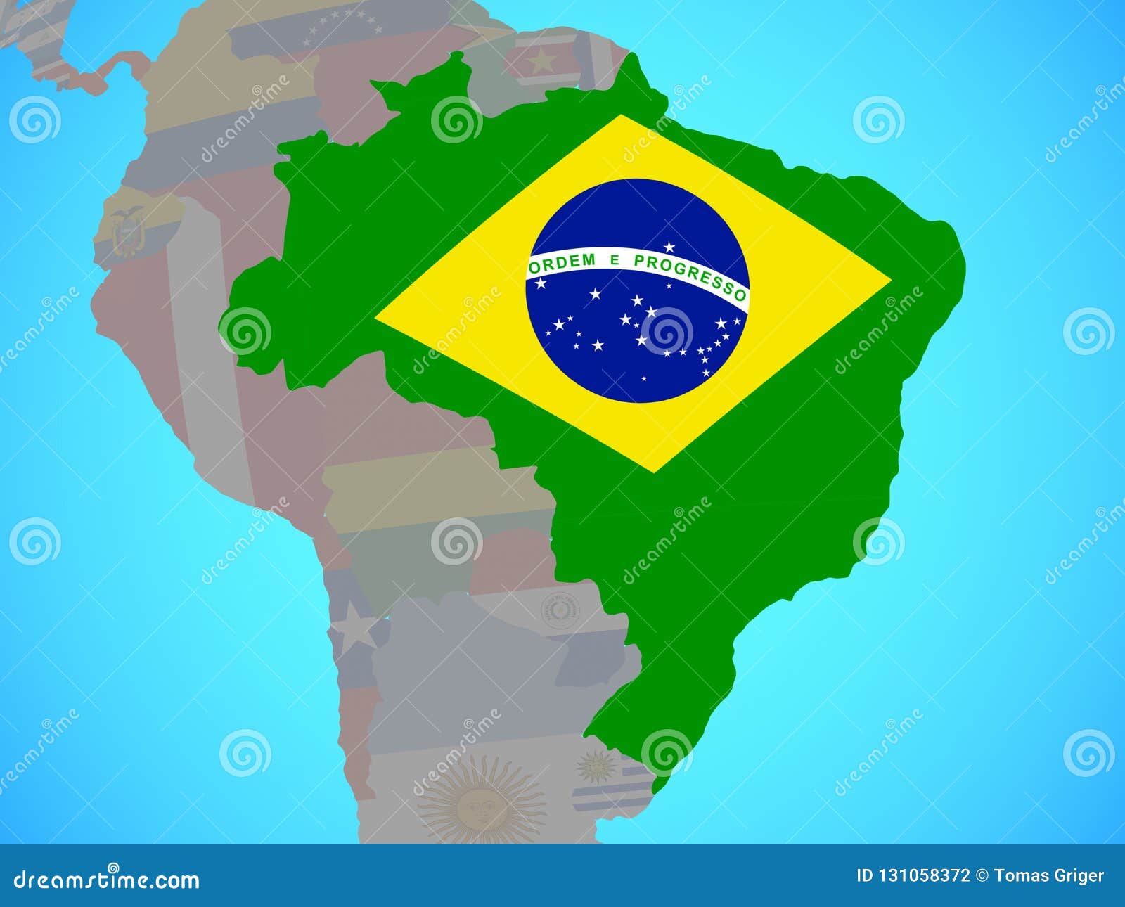 El Brasil Con La Bandera En Mapa Stock de ilustración - Ilustración de ...