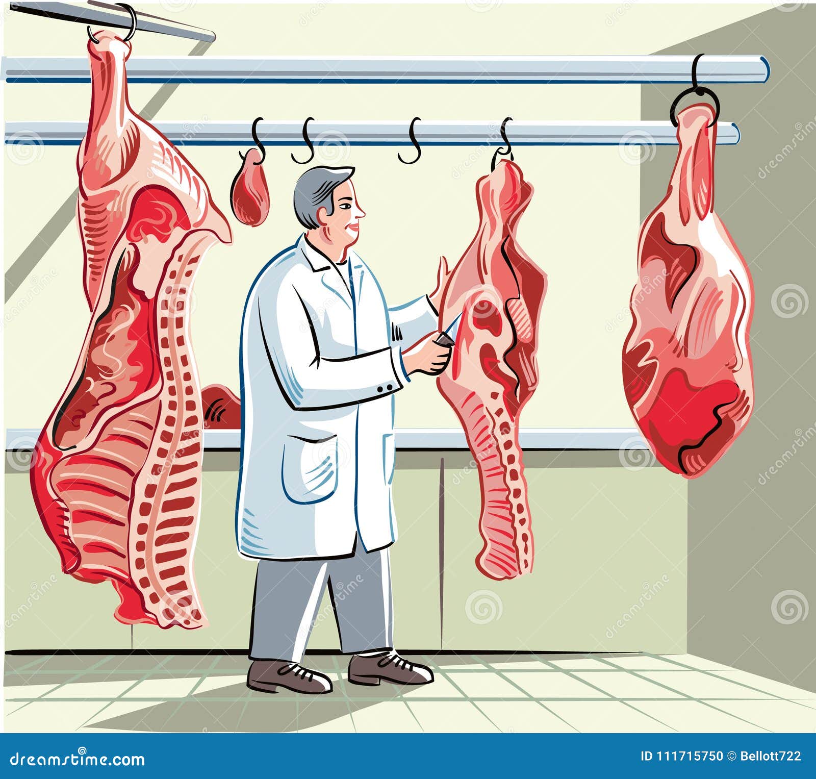 El Carnicero En Un Matadero, Diseca Stock de ilustración - Ilustración ...