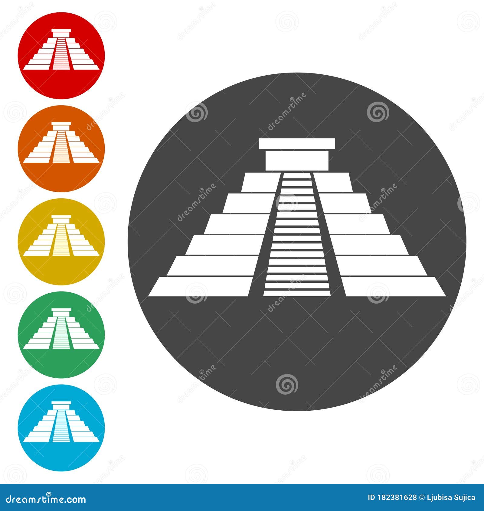 El Castillo Pyramid In Chichen Itza Flat Icon On Dark Background Vector ...