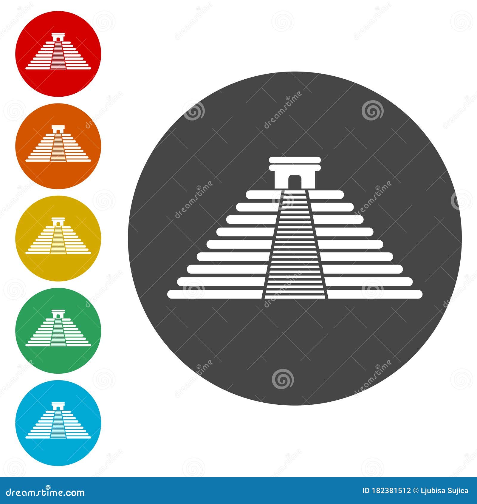 El Castillo Pyramid In Chichen Itza Flat Icon On Dark Background Vector ...