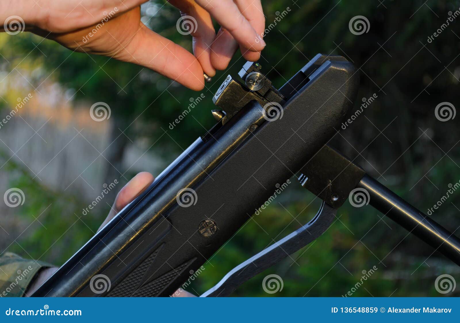 El Cazador Encarga El Rifle De Aire De Un Proyectil Imagen de archivo ...