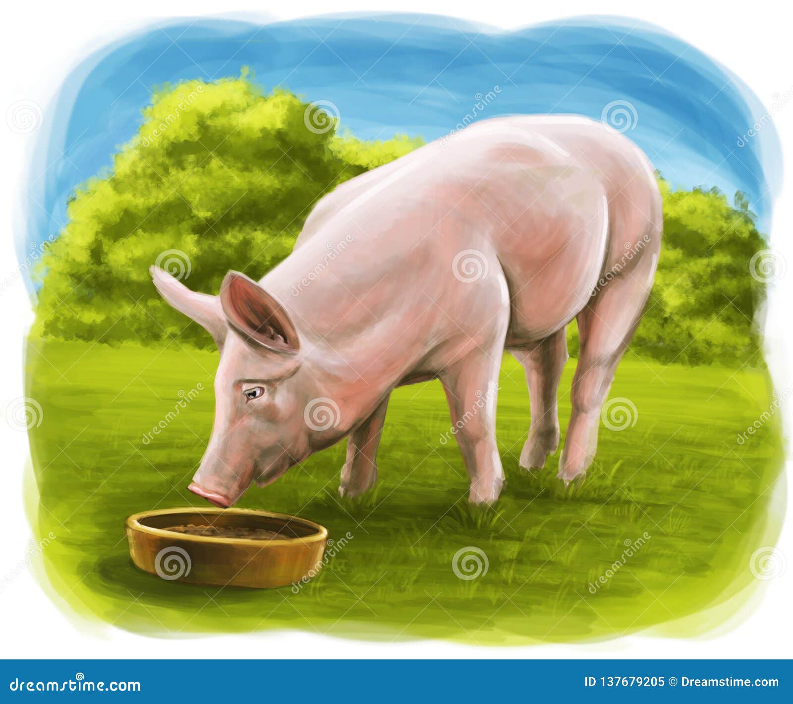 El cerdo come en la granja stock de ilustración. Ilustración de cuidado ...