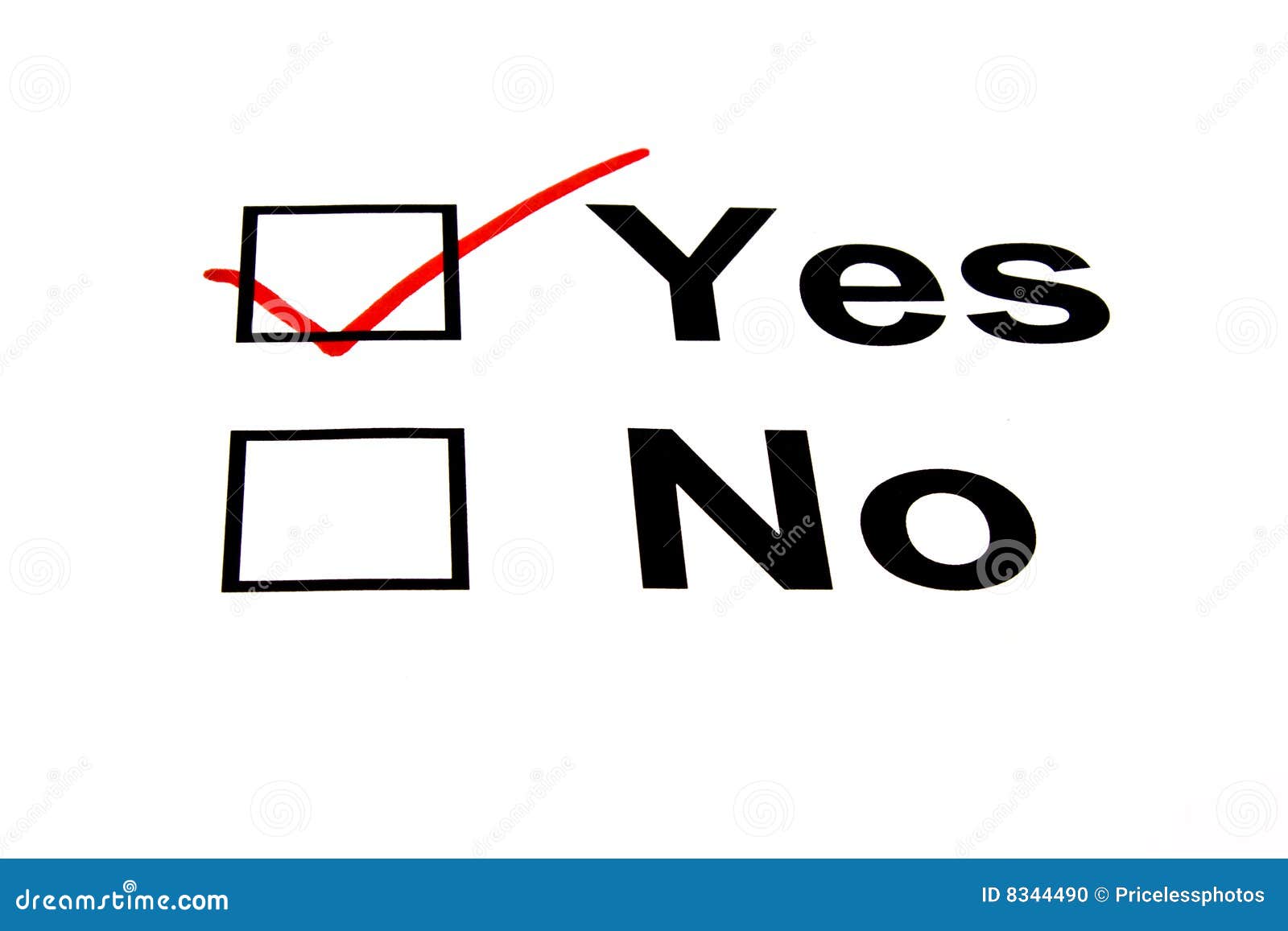 El Checkbox Del SÍ Seleccionó - Aislado En Blanco Foto de archivo ...