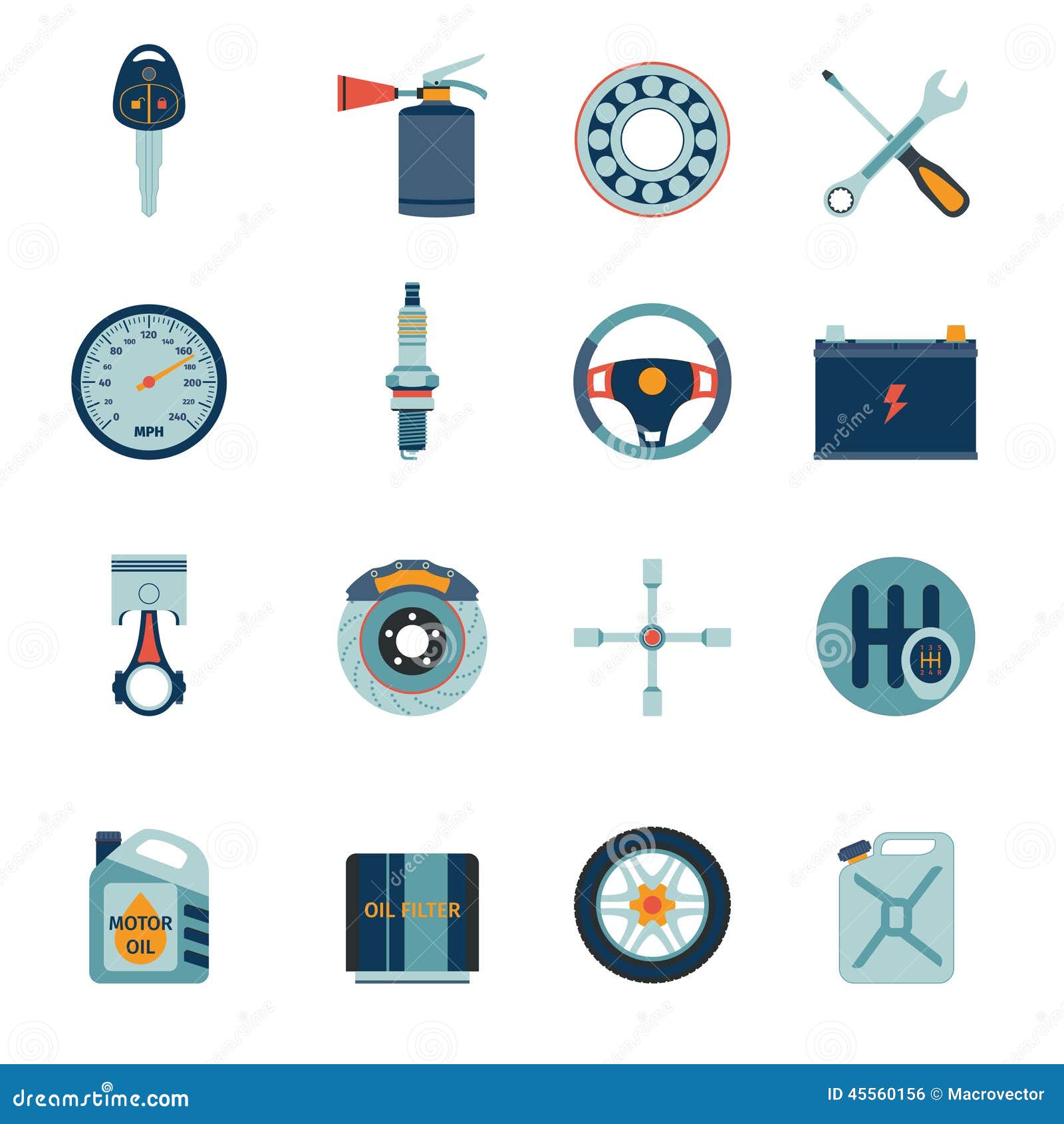 El Coche Parte Iconos Completamente Ilustración del Vector ...