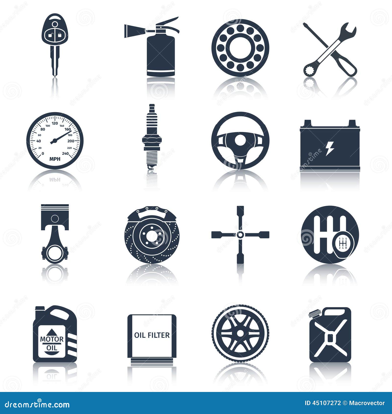 El Coche Parte Negro De Los Iconos Ilustración del Vector - Ilustración ...