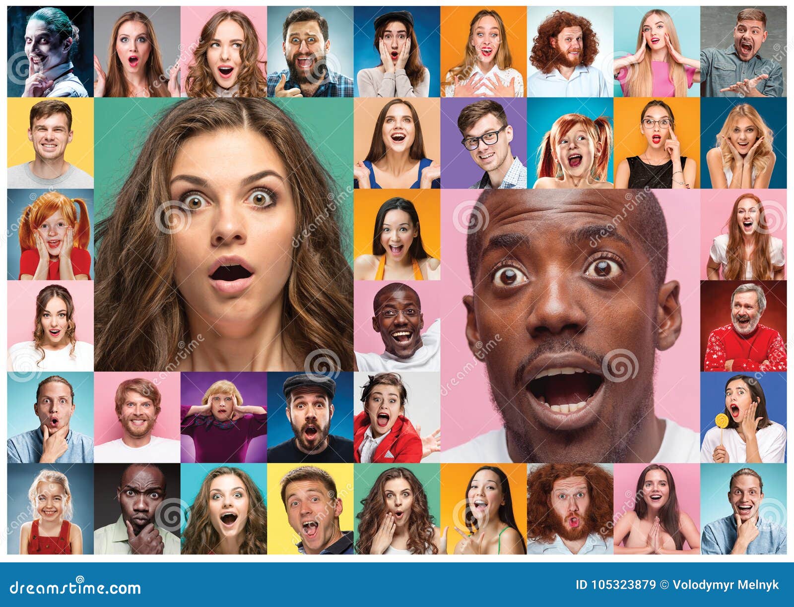 El Collage De La Gente Sorprendida Imagen de archivo - Imagen de grupo ...