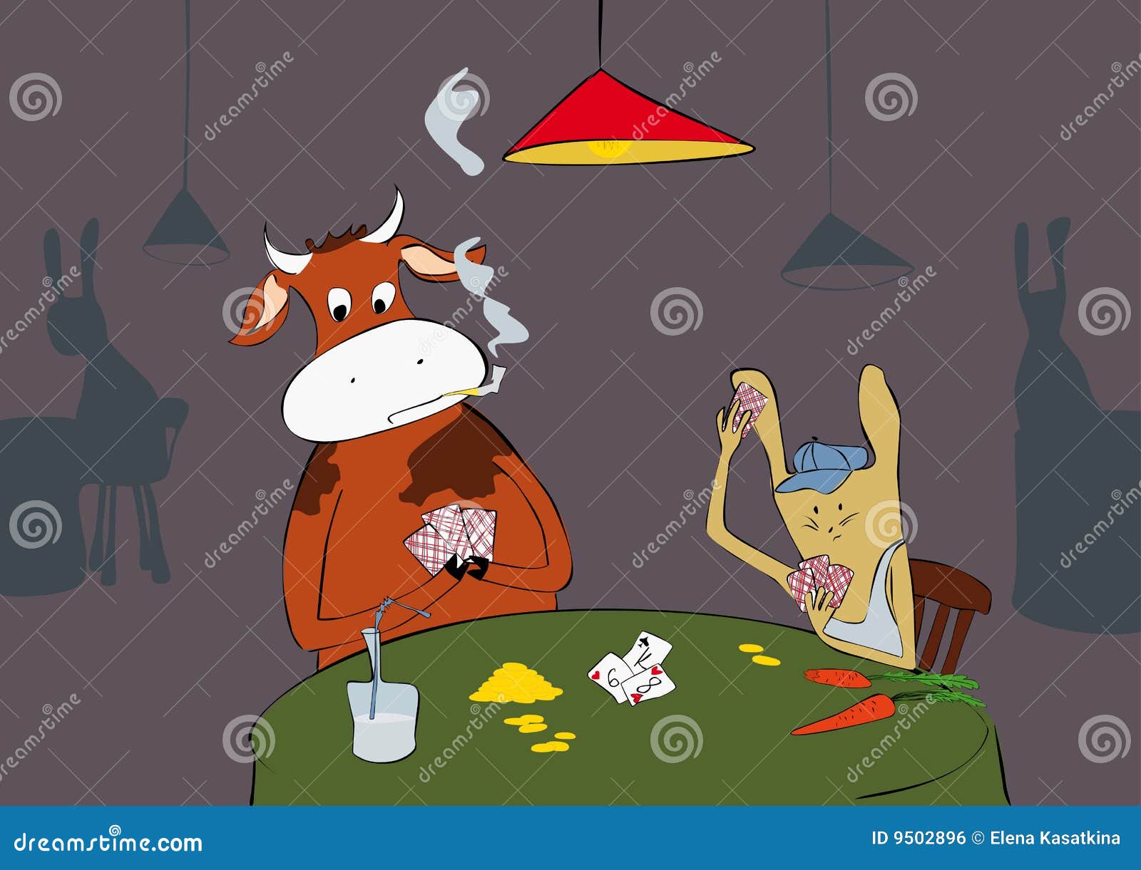 El Conejo Y La Vaca Son Tarjetas Que Juegan. Ilustración del Vector ...