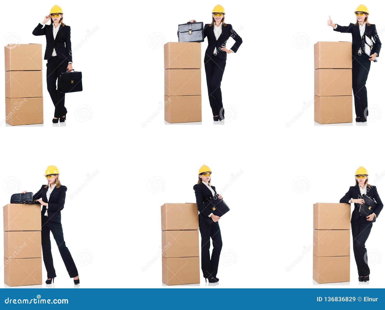 El Constructor De La Mujer Con La Caja Aislada En Blanco Imagen de ...