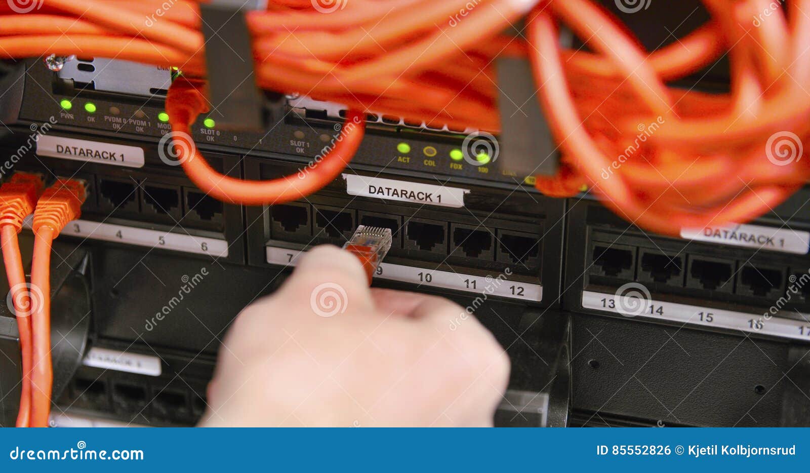 El Consultor De Las TIC Enchufa El Cable De La Red En El Panel En El ...