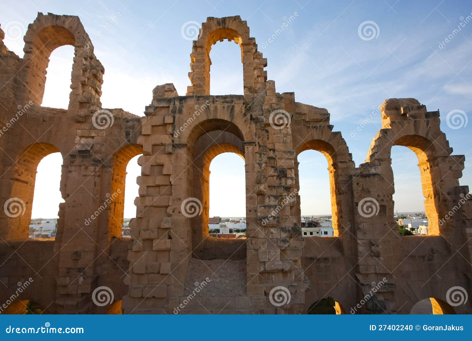 El Djem Amphitheatre Arches with Sunset Stock Photo - Image of ...