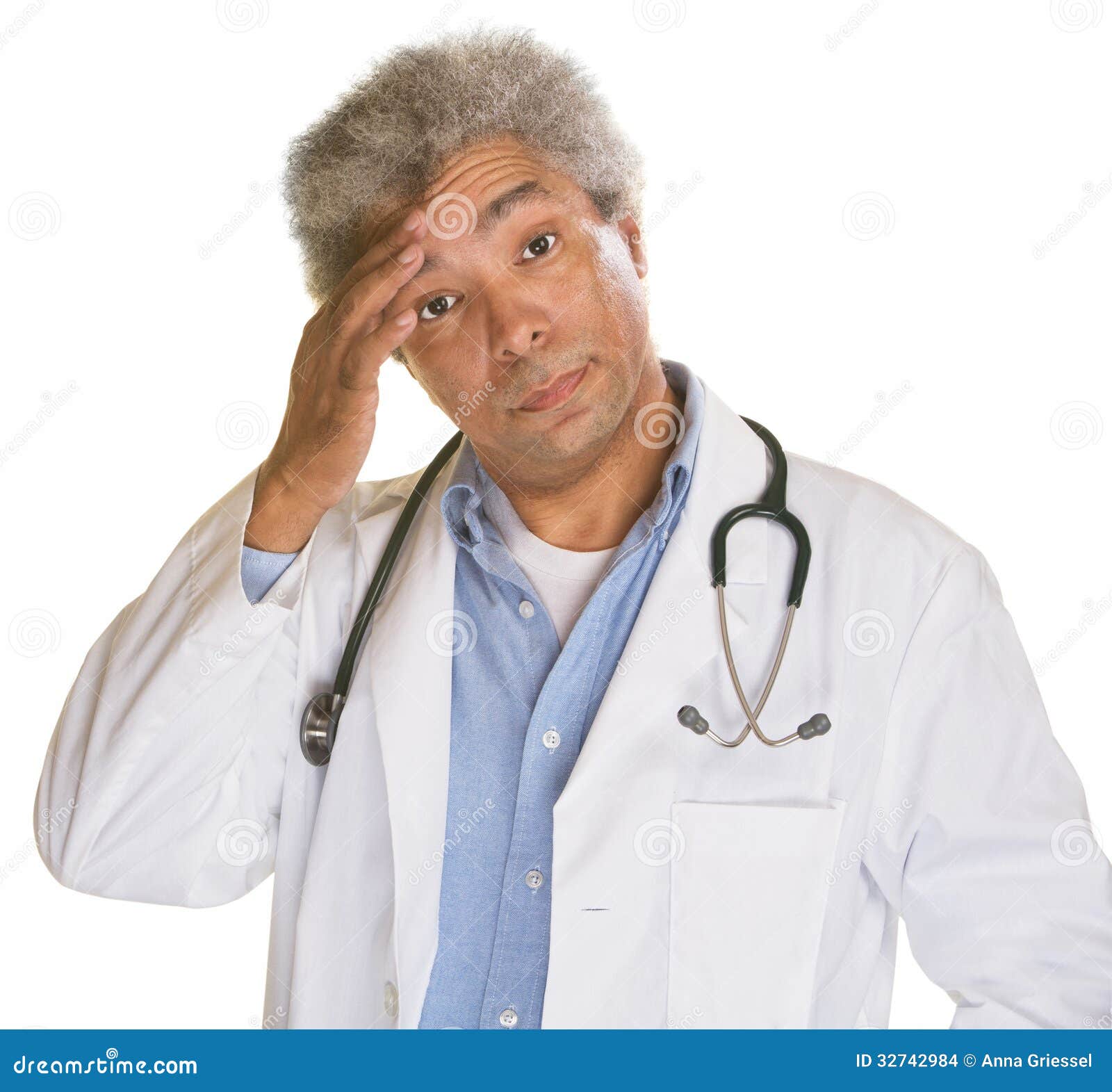 El Doctor Scratching Forehead Foto de archivo - Imagen de negro ...