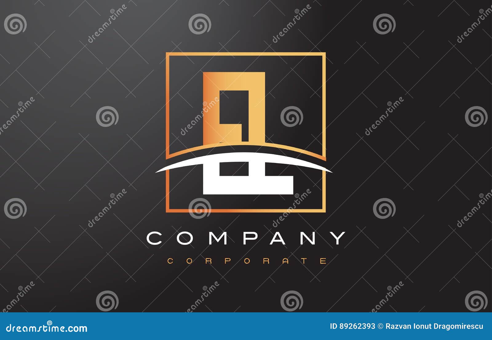 EL E L Golden Letter Logo Design with Gold Square and Swoosh. Stock ...