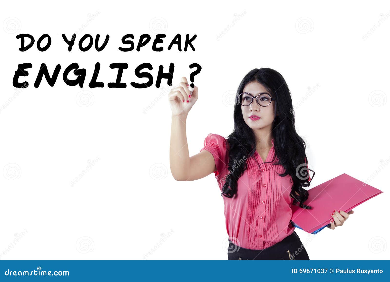 El Estudiante Inglés Escribe Un Texto En Whiteboard Imagen de archivo ...