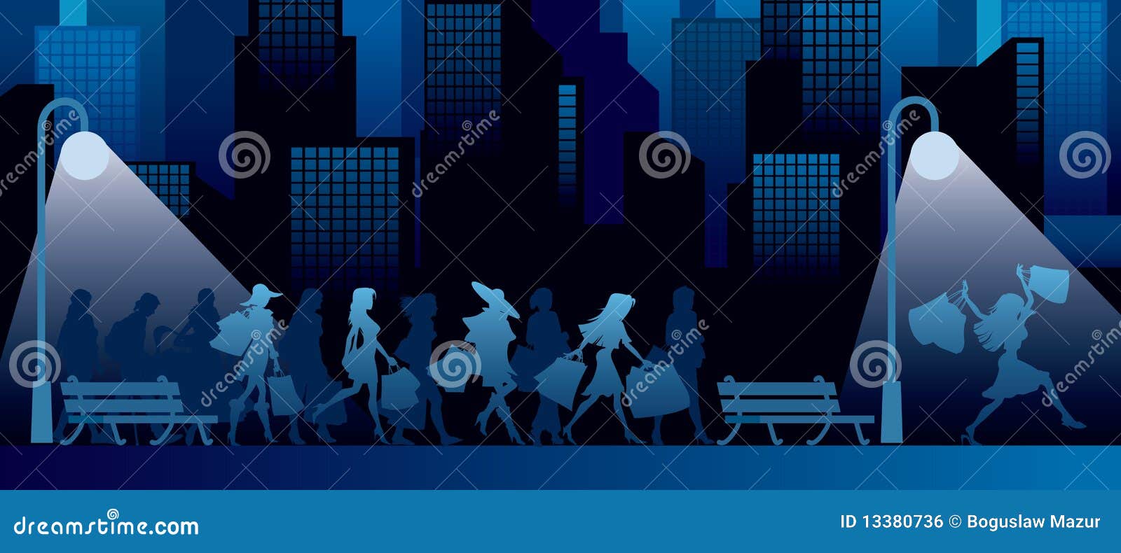 El Hacer Compras En La Noche Ilustración del Vector - Ilustración de ...