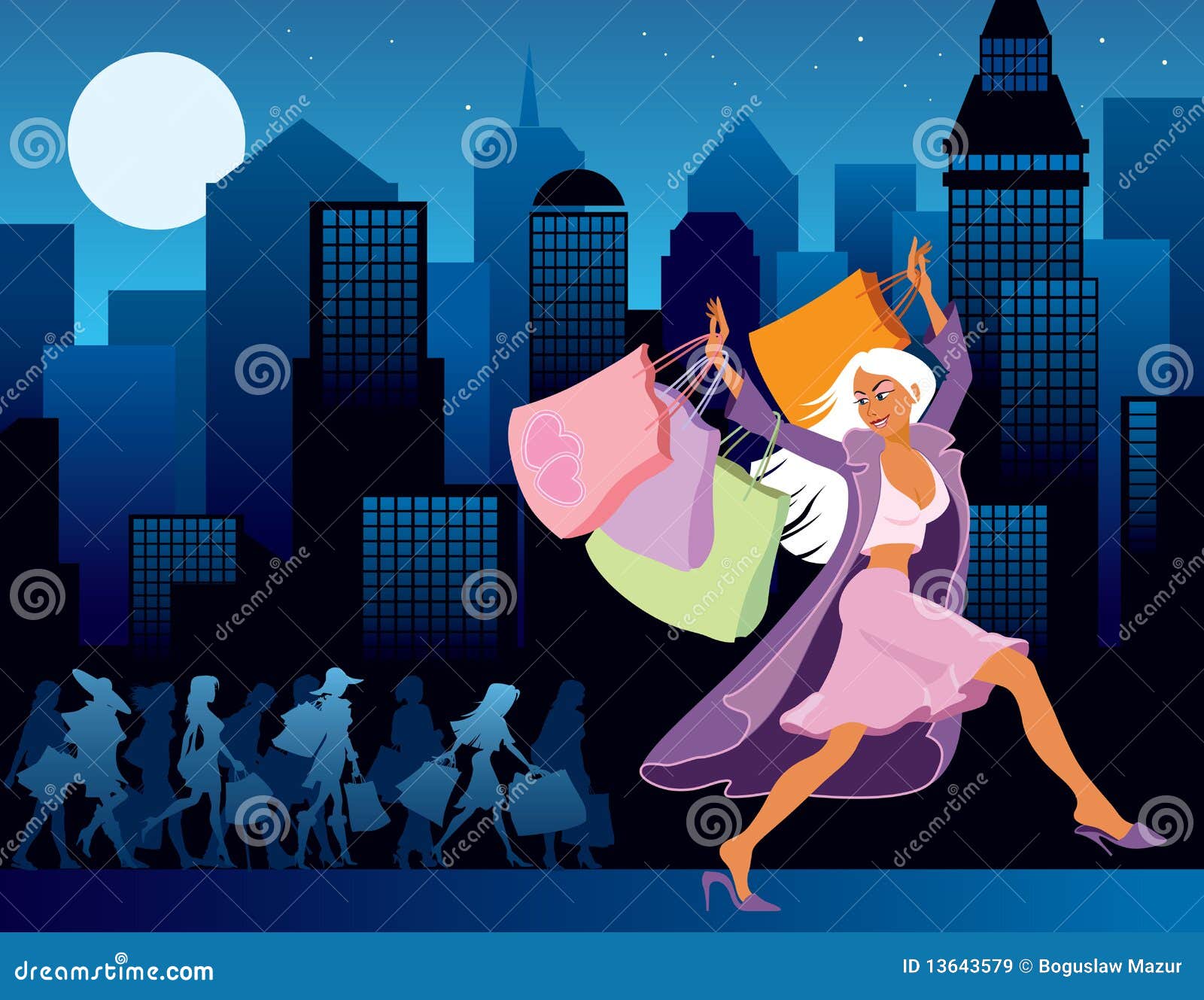 El Hacer Compras En La Noche Ilustración del Vector - Ilustración de ...