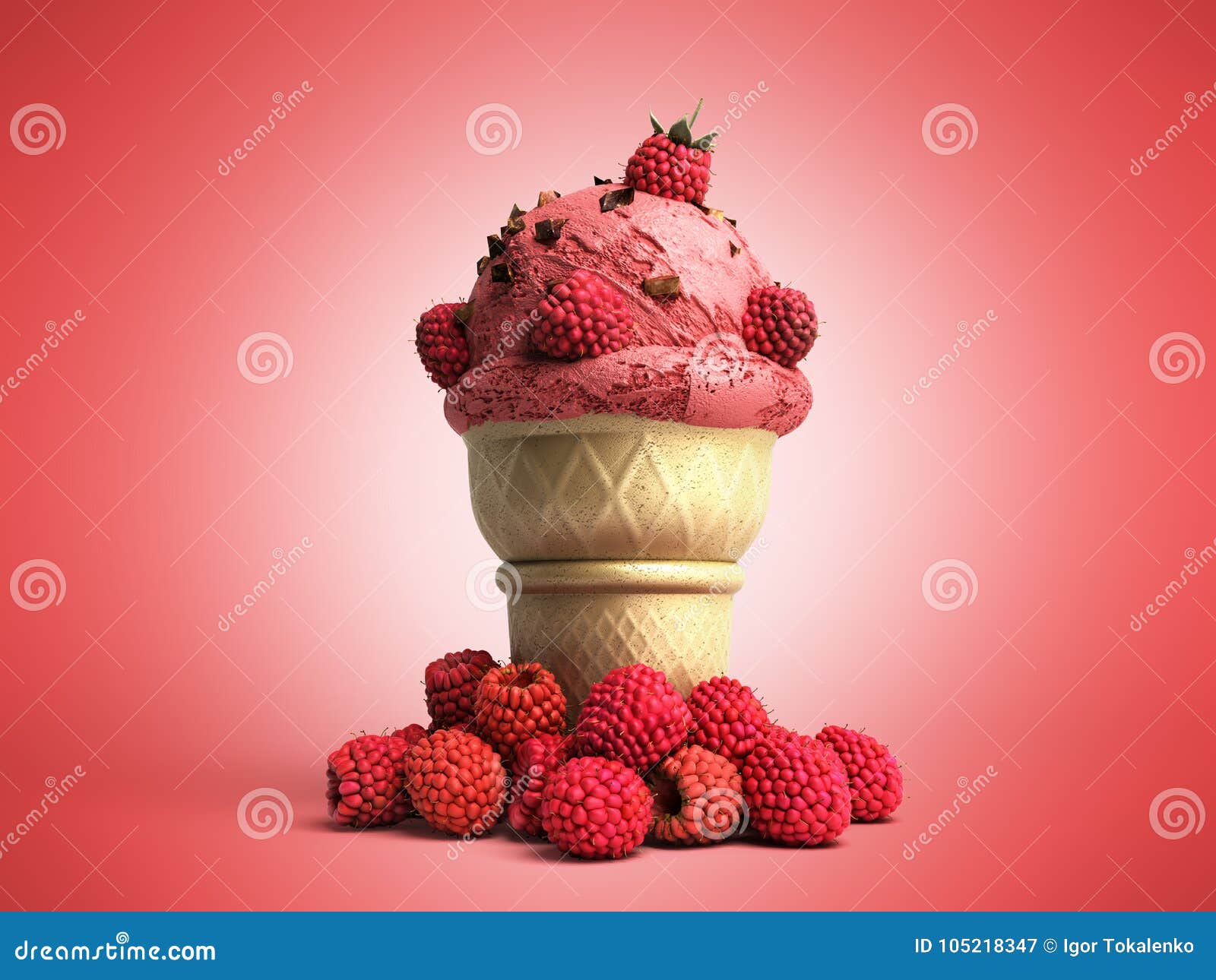 El Helado Con Las Frambuesas Y El Chocolate Desmenuza En Una Taza De La