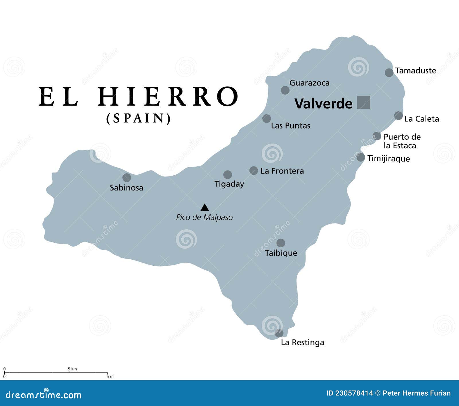 El Hierro Island, Gray Political Map, Canary Islands, Spain Stock ...