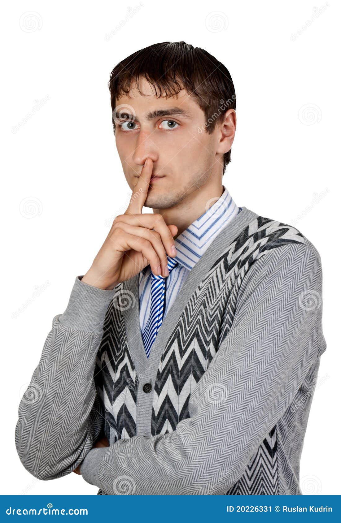 El Hombre Reservado Muestra Su Dedo Imagen de archivo - Imagen de gris ...