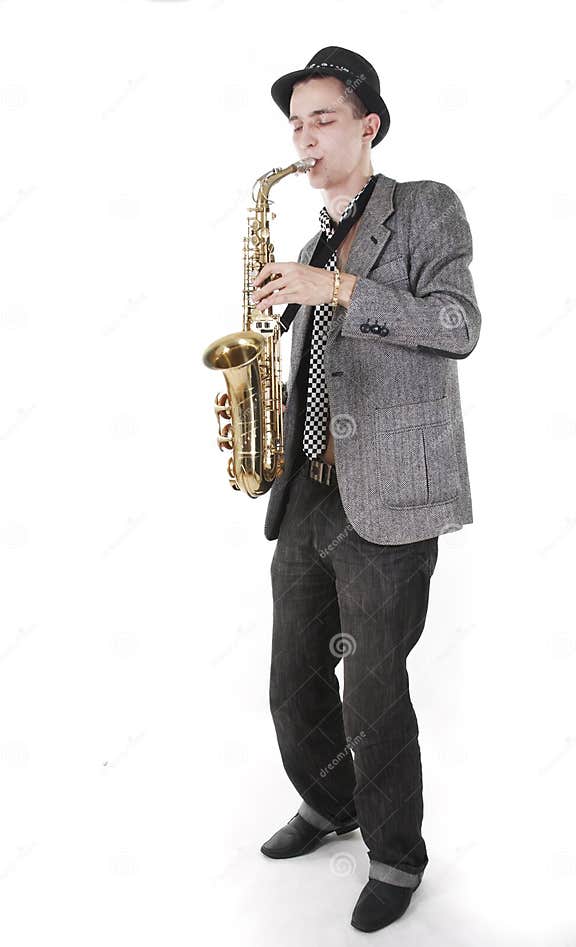 El jazzman joven foto de archivo. Imagen de aislado, sombrero - 16941818