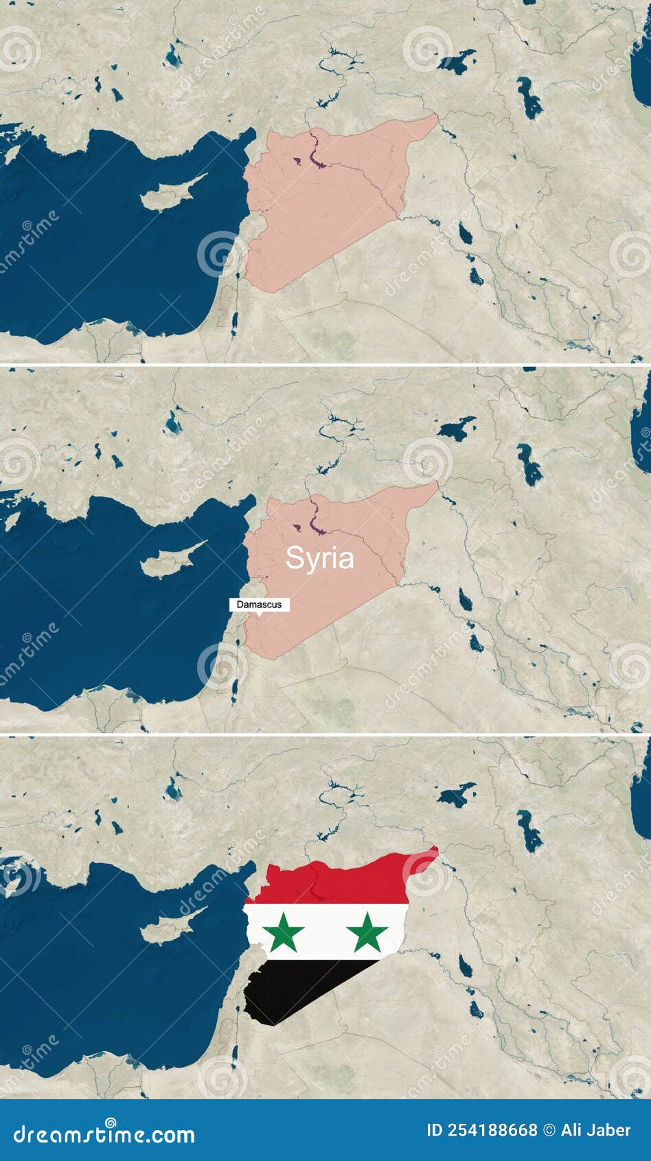 El Mapa De Siria Con Texto Sin Y Con Bandera Stock de ilustración ...