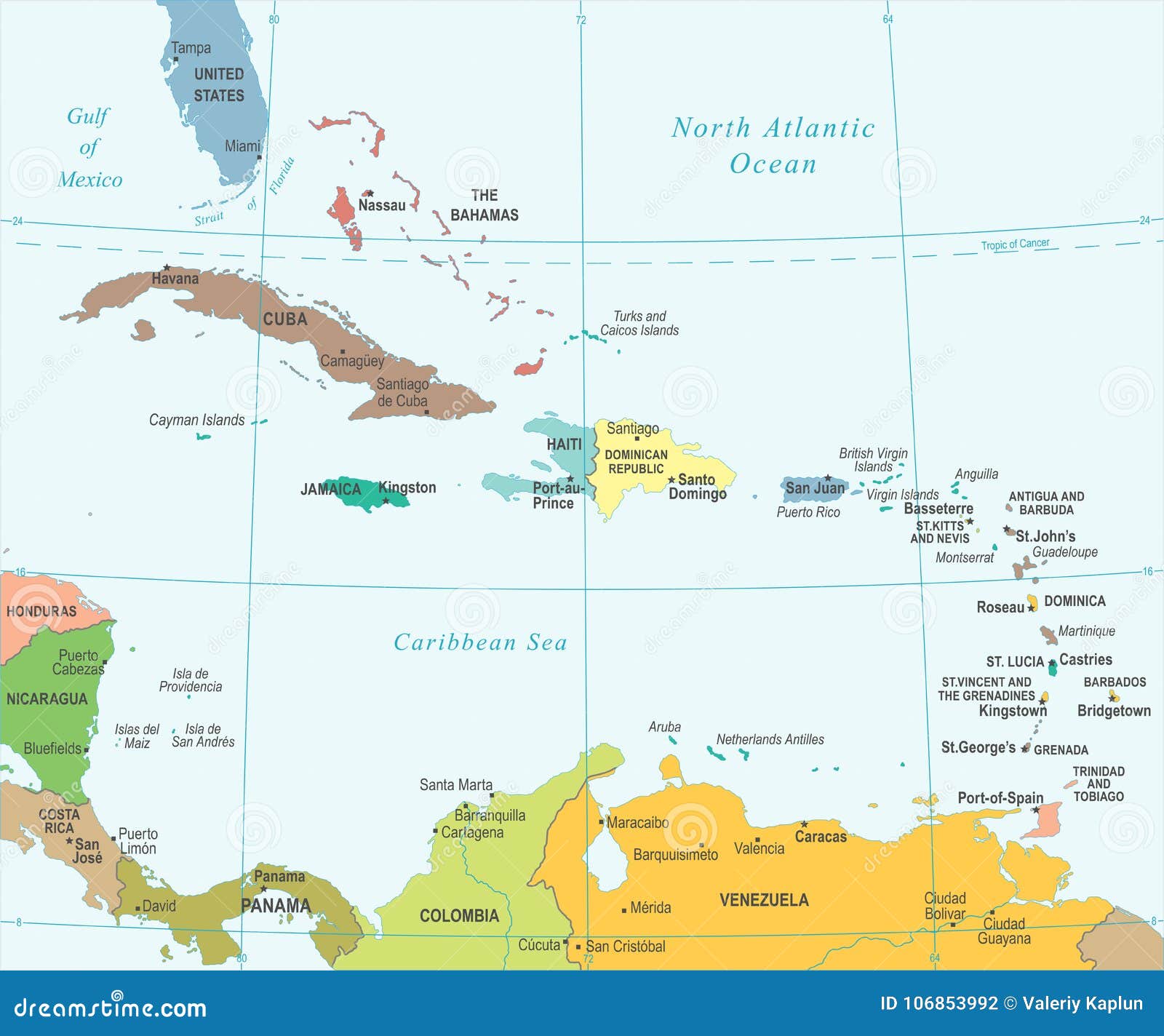 El Mapa Del Caribe - Ejemplo Del Vector Stock de ilustración ...