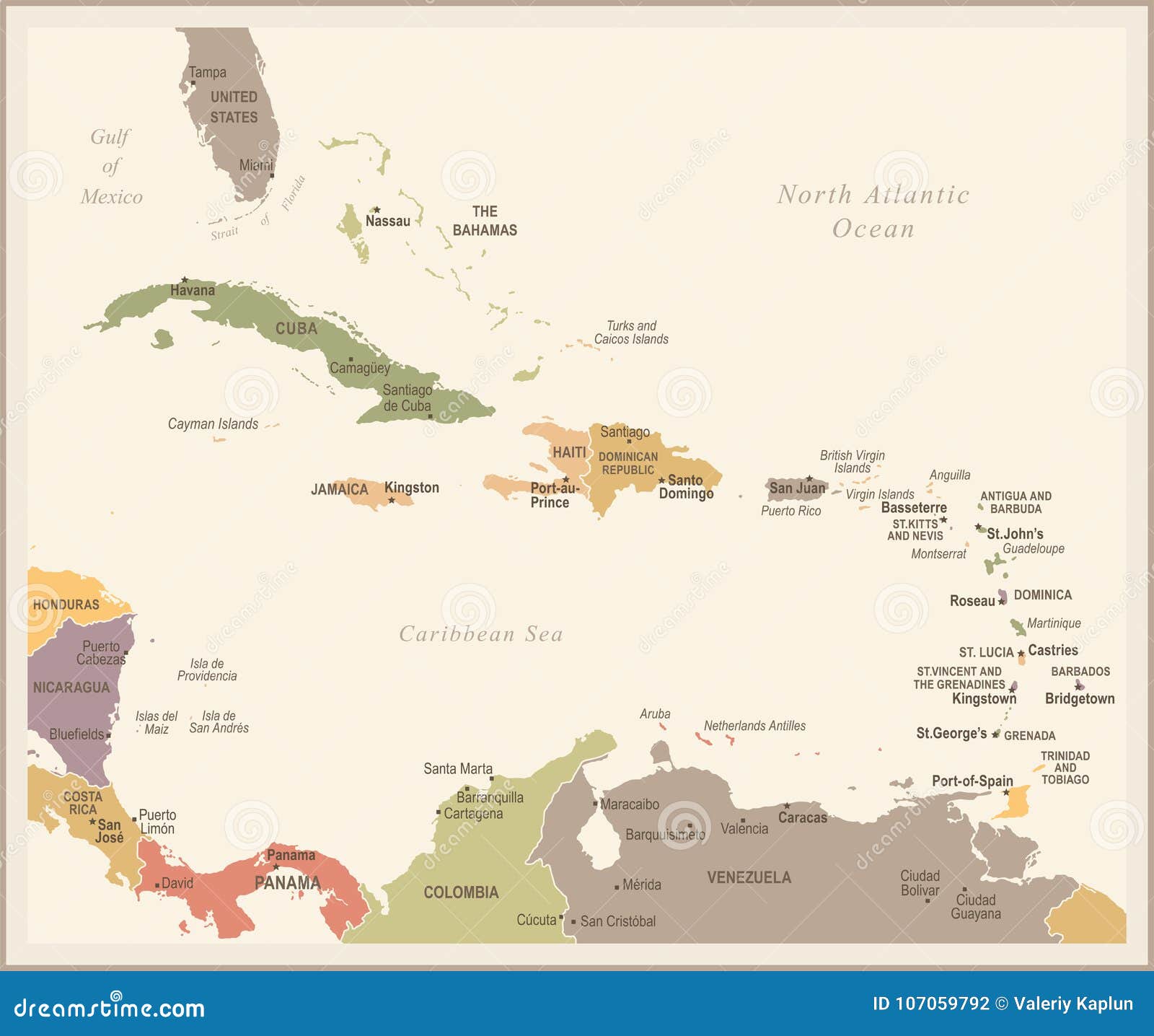 El Mapa Del Caribe - Ejemplo Del Vector Del Vintage Stock de ...