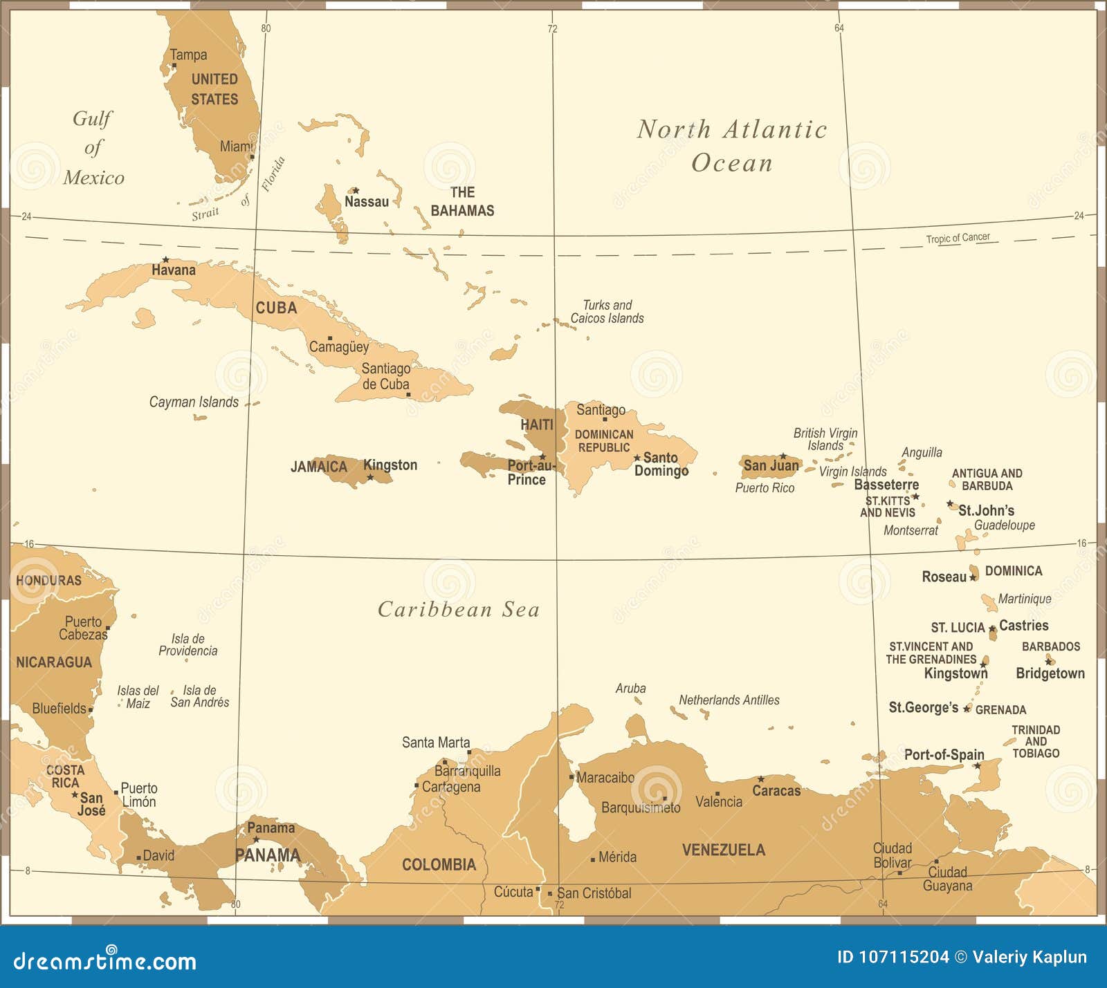 El Mapa Del Caribe - Ejemplo Del Vector Del Vintage Stock de ...
