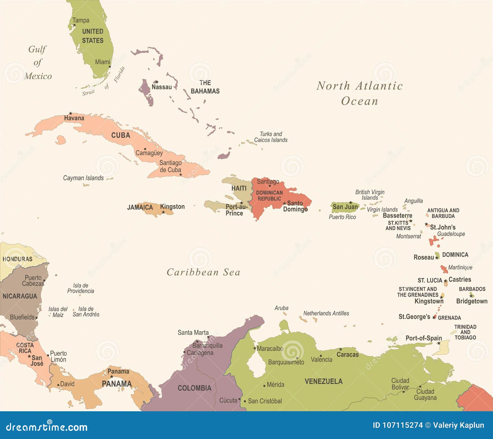 El Mapa Del Caribe - Ejemplo Del Vector Del Vintage Stock de ...