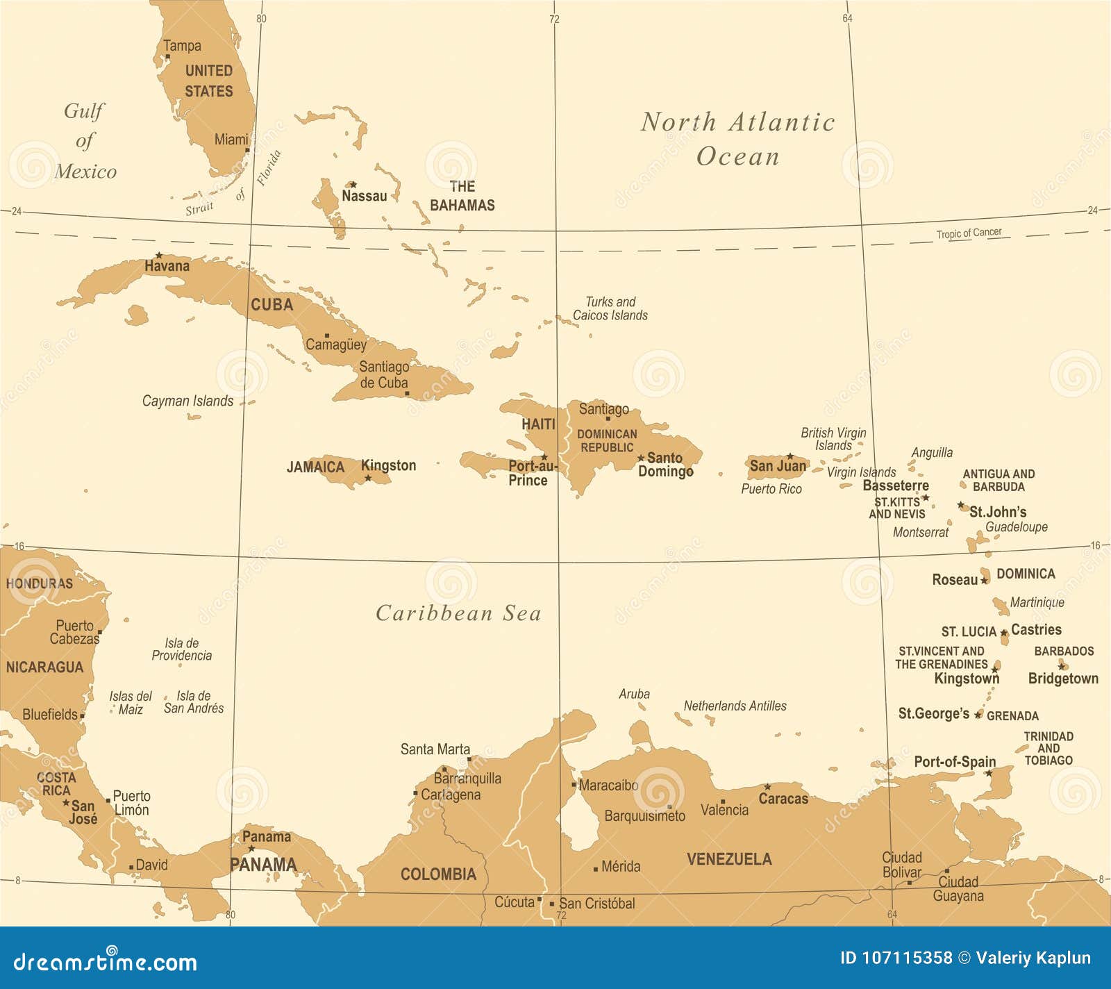 El Mapa Del Caribe - Ejemplo Del Vector Del Vintage Stock de ...