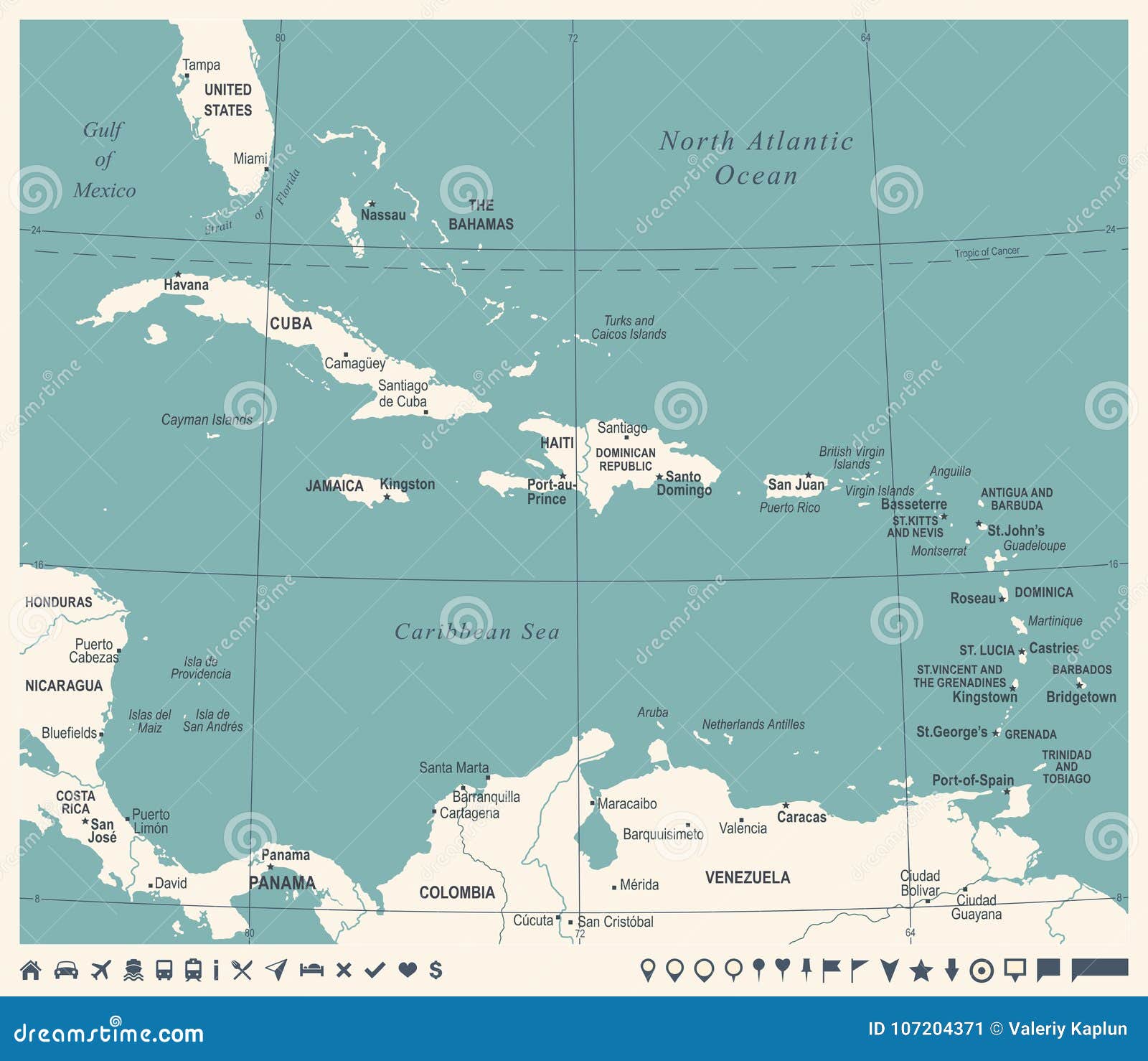 El Mapa Del Caribe - Ejemplo Del Vector Del Vintage Stock de ...
