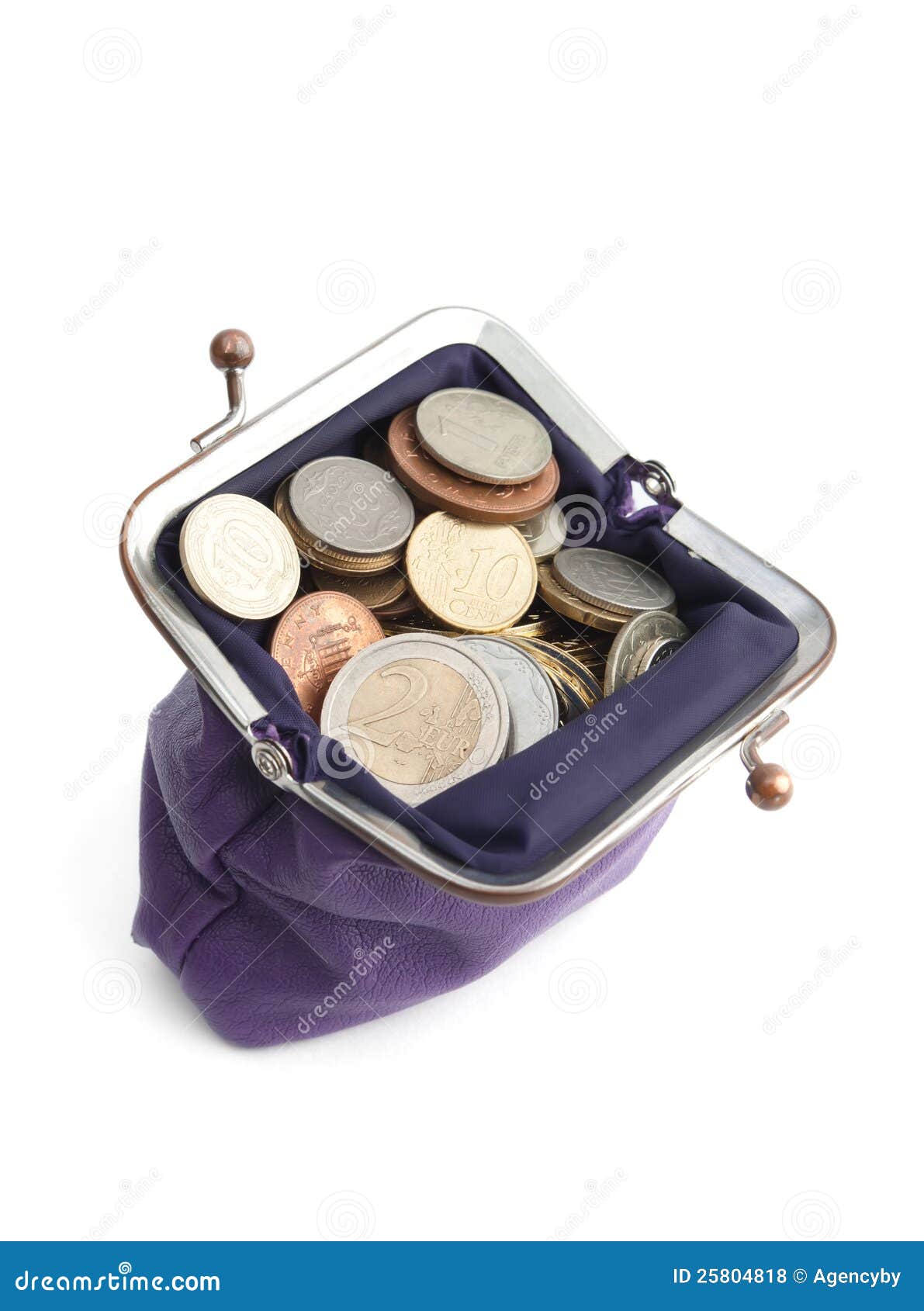 El Monedero Violeta Es Lleno De Monedas Foto de archivo - Imagen de ...