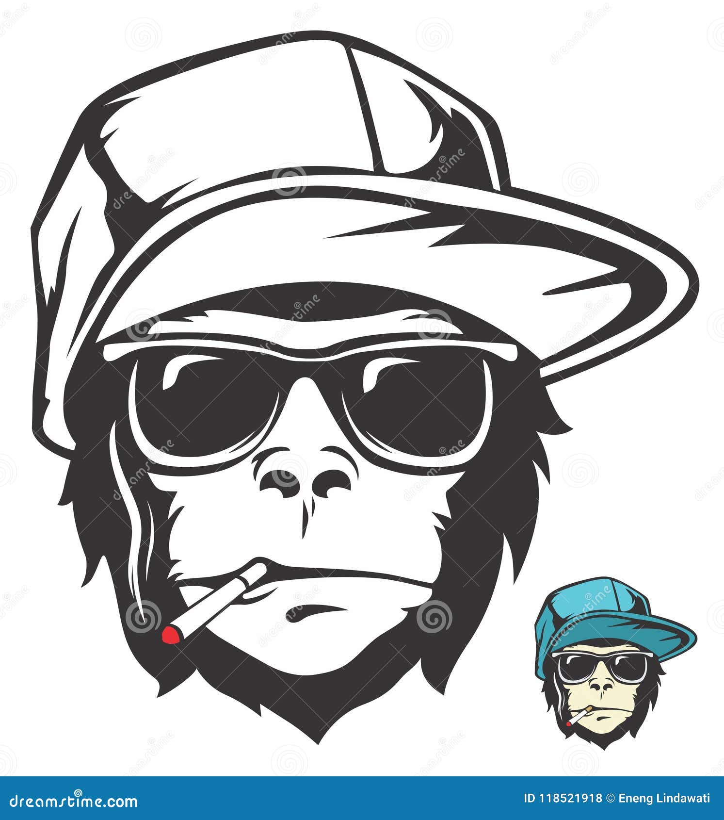 El mono azul-dirigido fuma ilustración del vector. Ilustración de mono ...