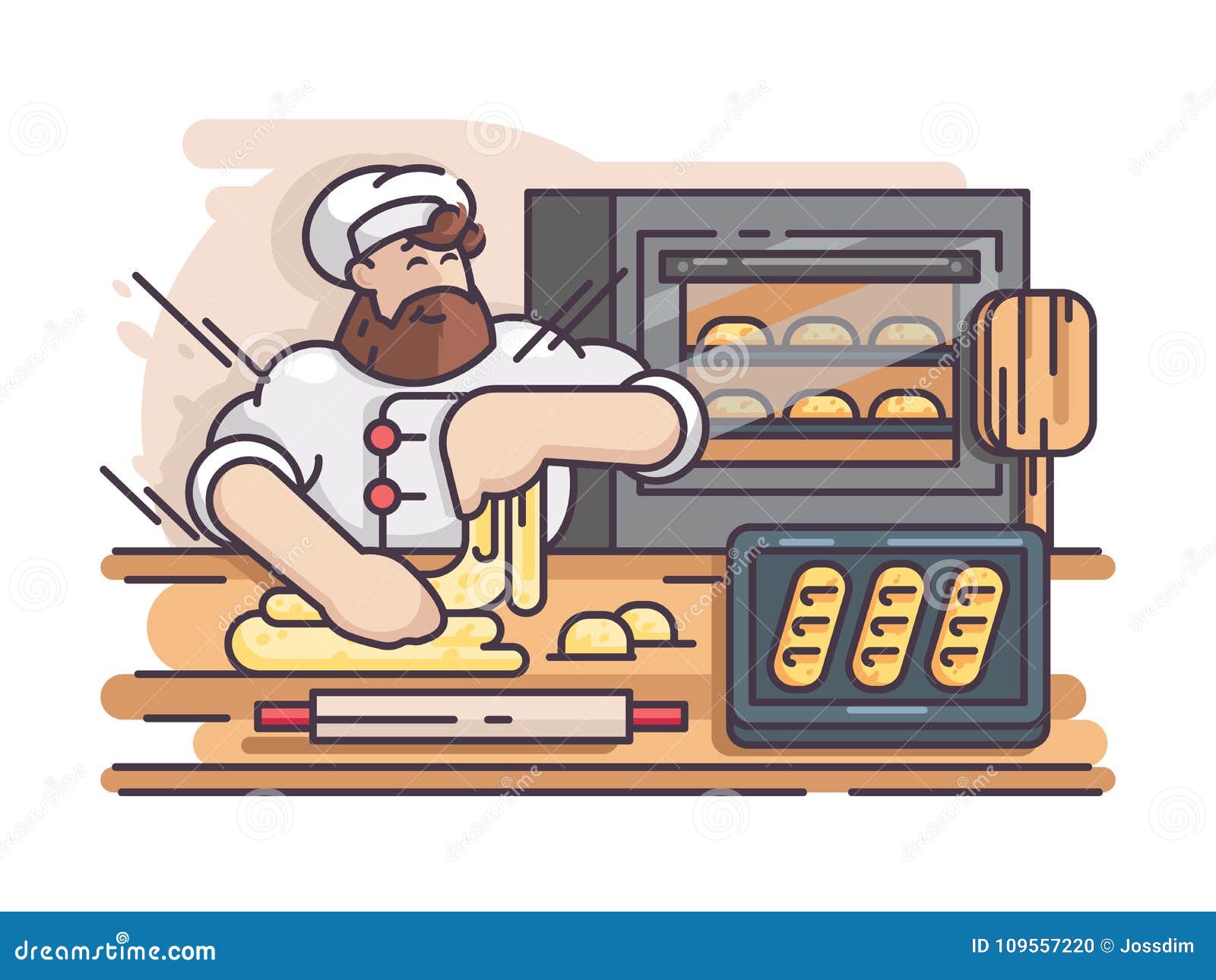 El Panadero Amasa Y Cocinando La Pasta Ilustración del Vector ...