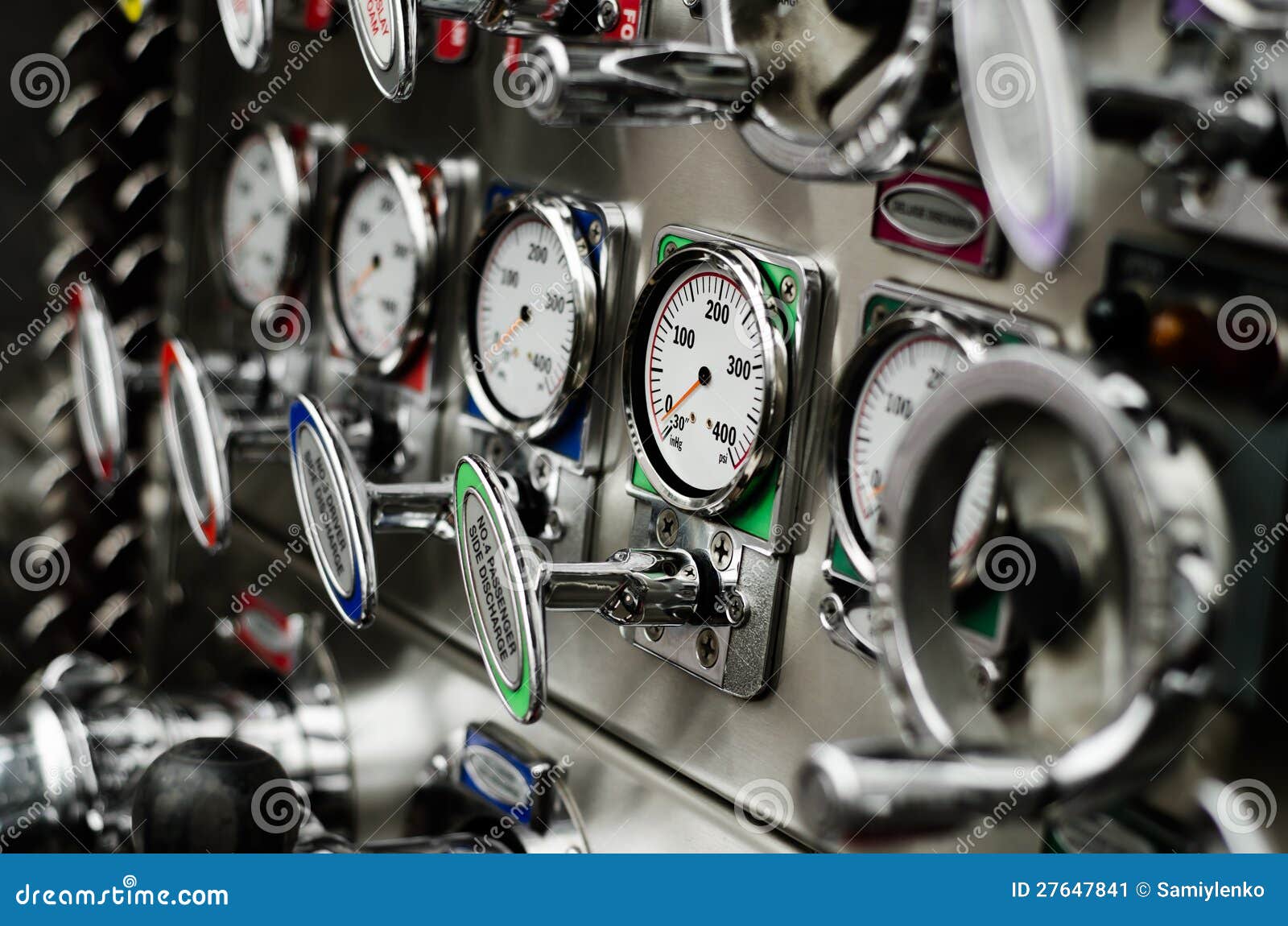 El Panel De La Bomba Del Coche De Bomberos Imagen de archivo - Imagen ...