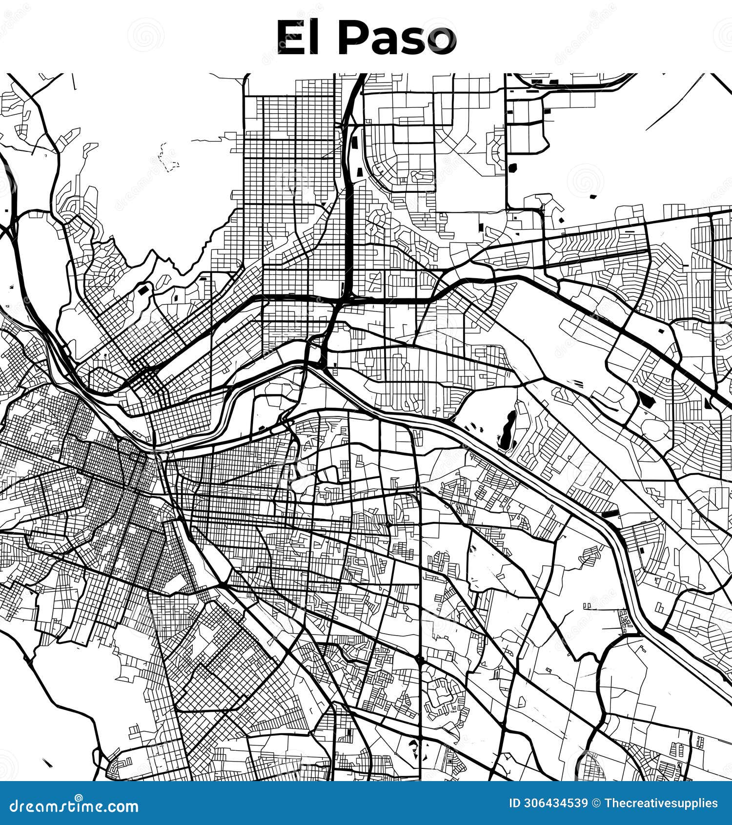 El Paso City Map, Cartography Map, Street Layout Map Stock Illustration ...